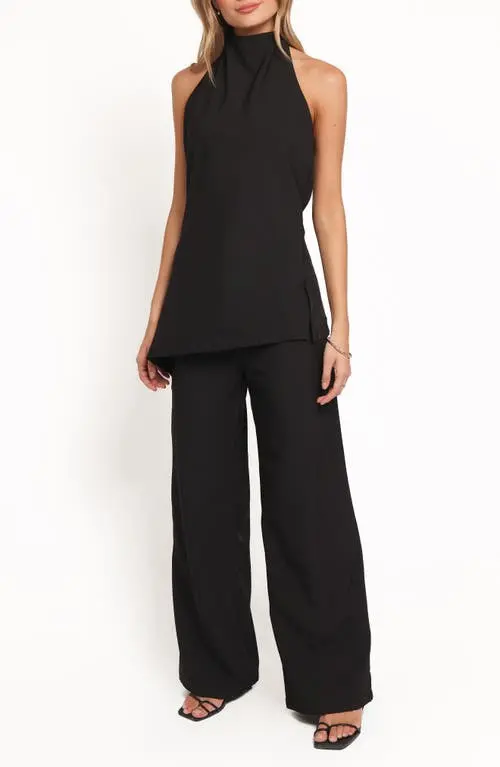 PETAL & PUP Halter Top And Wide Leg Drawstring Pants Set - Black