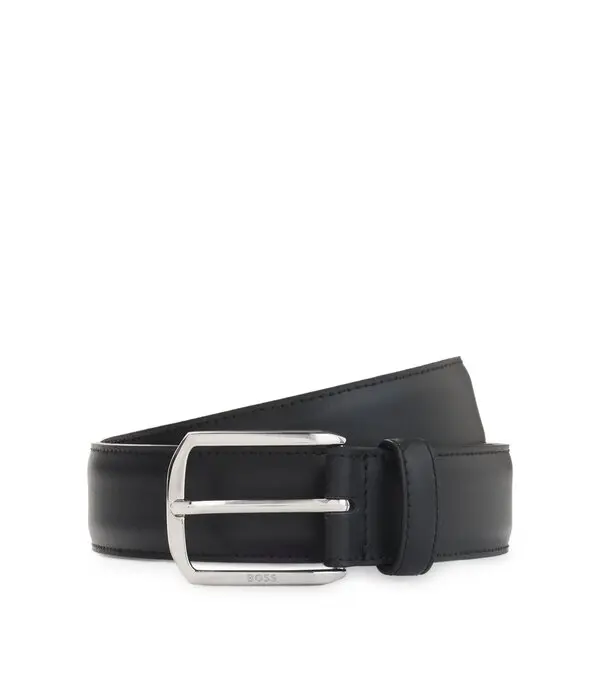 BOSS Leather Belt With Silver-tone Hardware And Double B