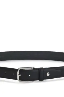 BOSS Leather Belt With Silver-tone Hardware And Double B