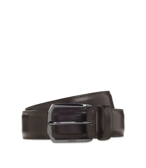 BOSS Leather Belt With Silver-tone Double B Hardware - Dark Brown