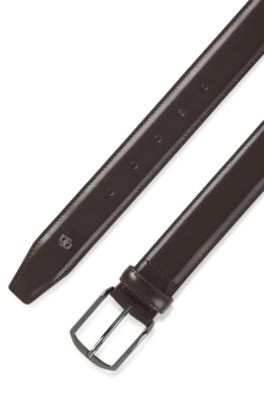 BOSS Leather Belt With Silver-tone Hardware