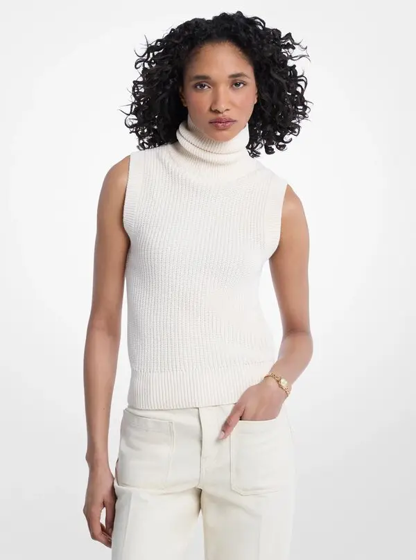 Michael Kors Sleeveless Wool Blend Turtleneck Top - Natural