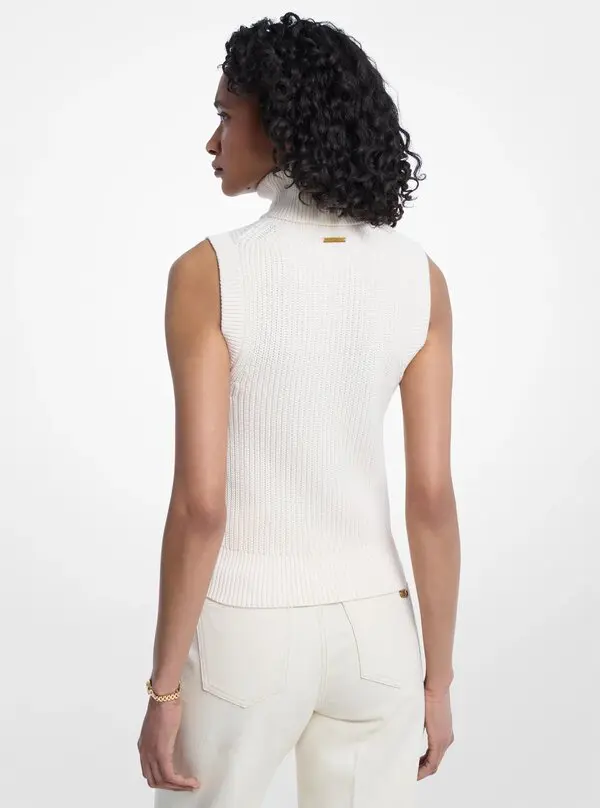 Michael Kors Sleeveless Wool Blend Turtleneck Top - Natural