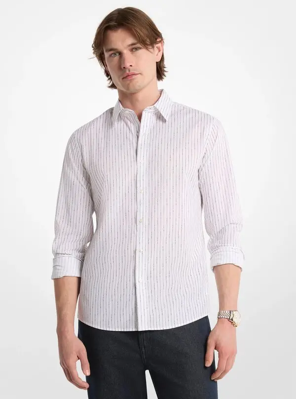 Michael Kors Logo Pinstripe Stretch Cotton Shirt In Size By