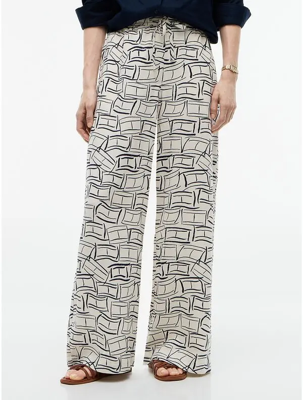 Tommy Hilfiger Allover Flag Linen-blend Pull-on Pant - Calico