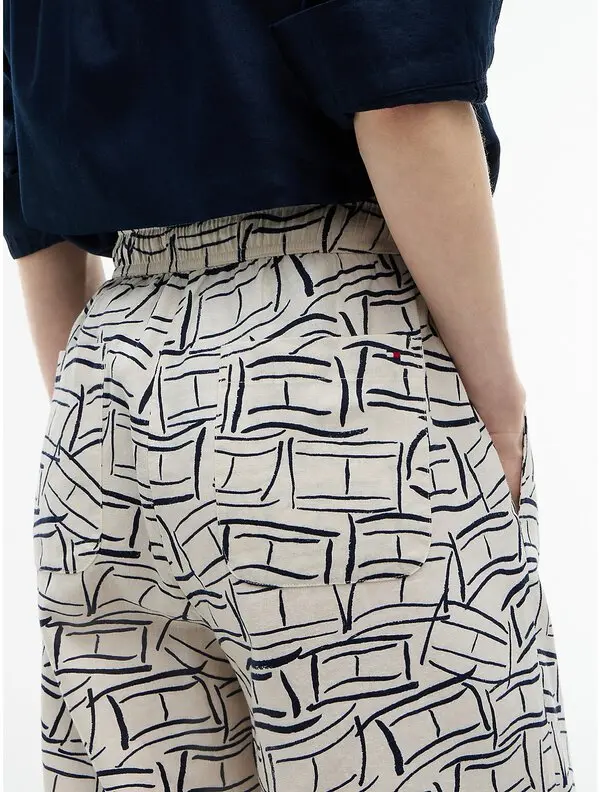 Tommy Hilfiger Allover Flag Linen-blend Pull-on Pant