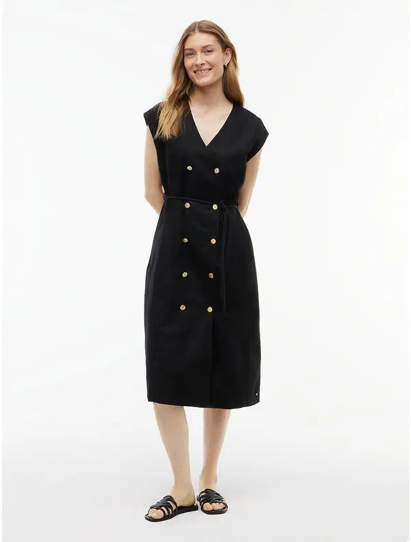 Tommy Hilfiger Nautical Cotton-linen Blend Midi Dress - Black
