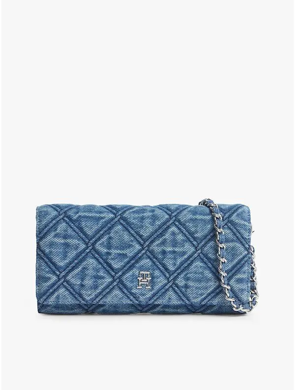 Tommy Hilfiger Quilted Chain Strap Flap Wallet - Denim