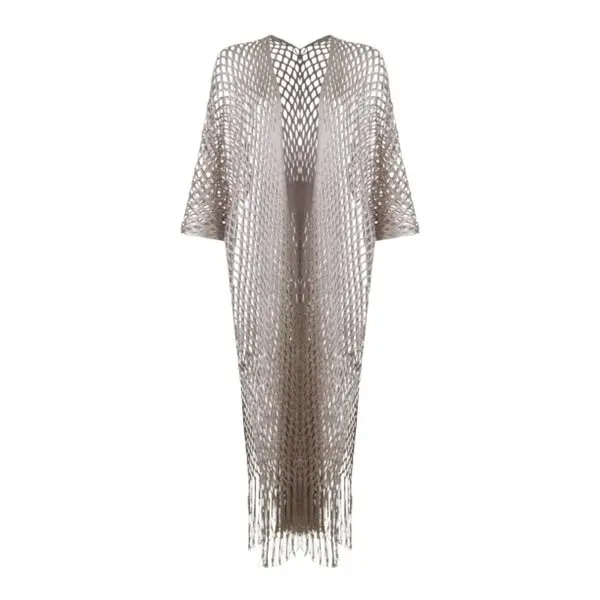 Saachi Metallic Fringe Kimono - Silver
