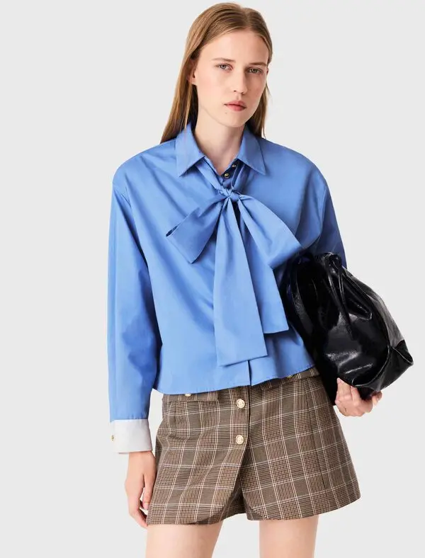 Maje Cotton Pussy Bow Shirt