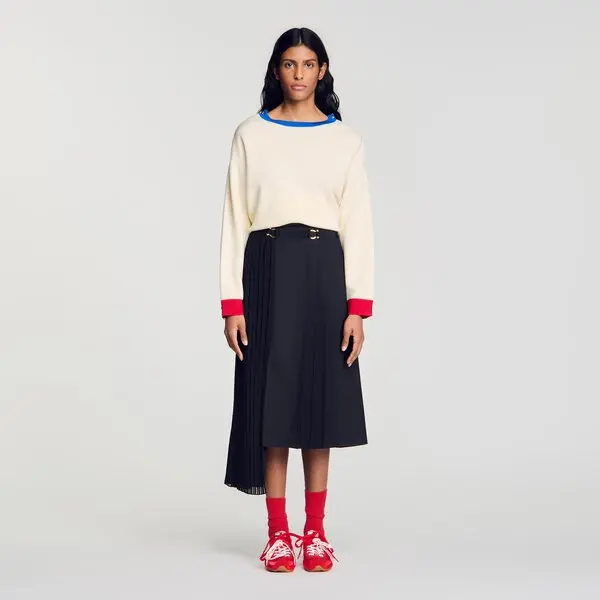 Sandro Maxi Asymmetrical Pleated Skirt