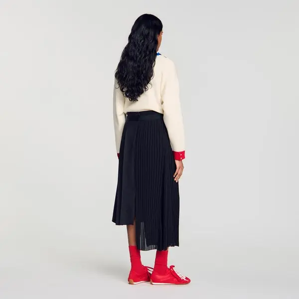 Sandro Maxi Asymmetrical Pleated Skirt