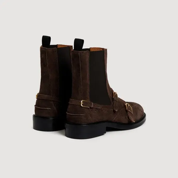 Sandro Buckled Suede Chelsea Boots
