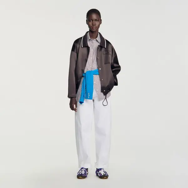 Sandro Satin-look Jacket With Polo Collar And Drawstring Hem