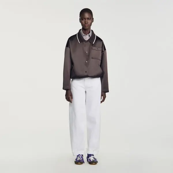 Sandro Satin-look Jacket With Polo Collar And Drawstring Hem