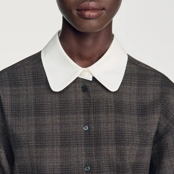 Sandro Check Shirt With Contrast Collar And Pleated Back