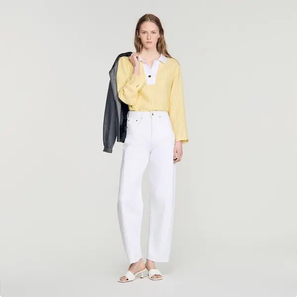 Sandro Striped Cotton Top With Contrasting Collar