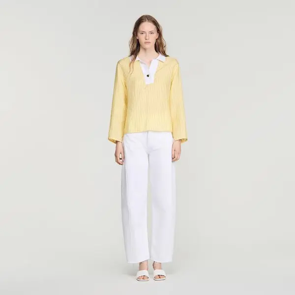 Sandro Striped Cotton Top With Contrasting Collar