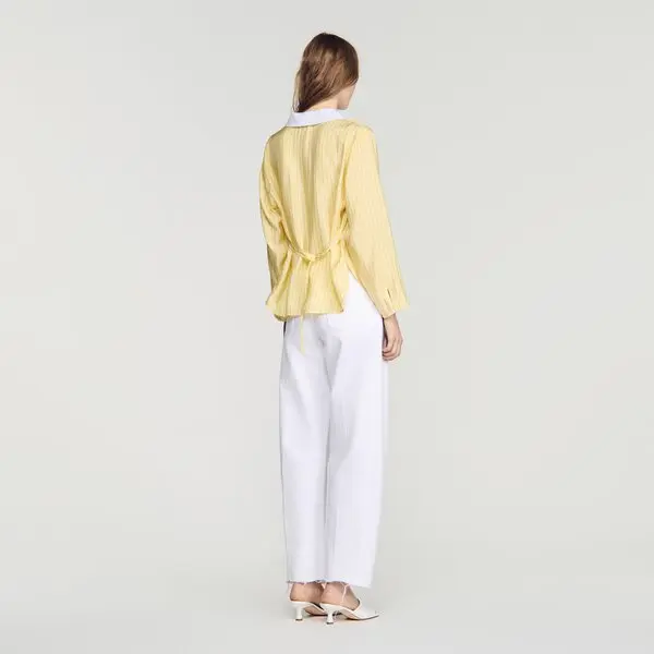 Sandro Striped Cotton Top With Contrasting Collar