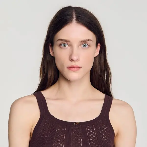 Sandro Pointelle Knit Top With Bow