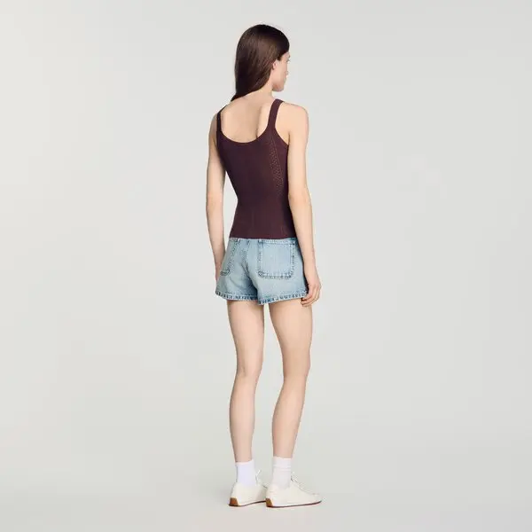 Sandro Pointelle Knit Top With Bow