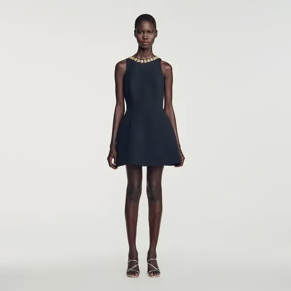 Sandro Embellished Jewel Detail Mini Dress