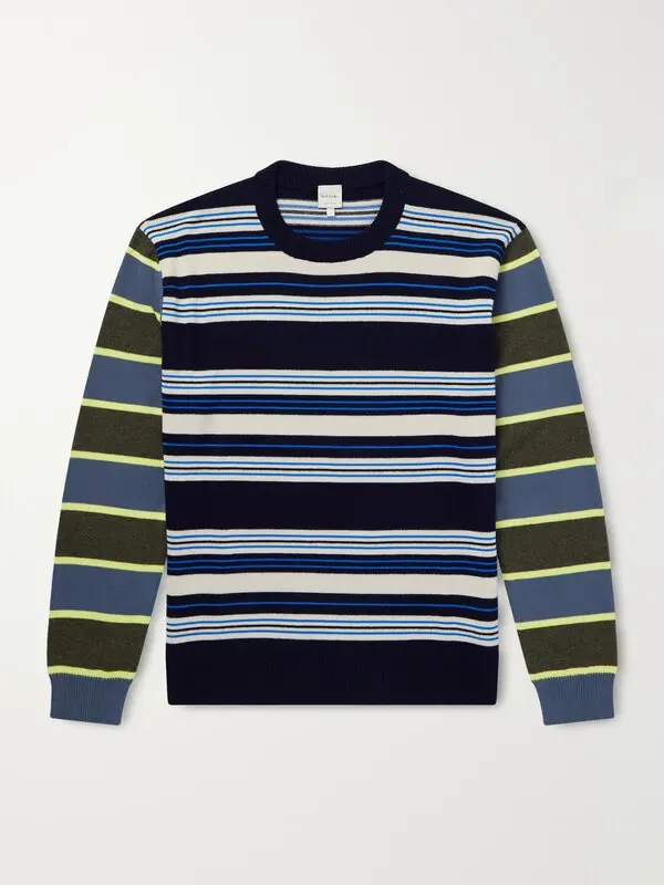 Paul Smith Striped Wool And Cotton-blend Crew Neck Sweater