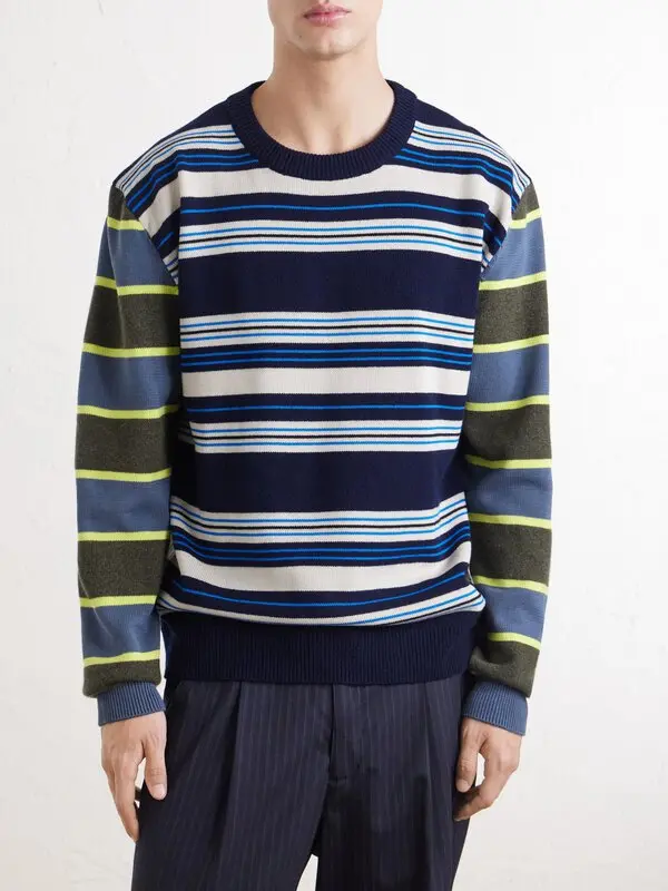 Paul Smith Striped Wool And Cotton-blend Crew Neck Sweater