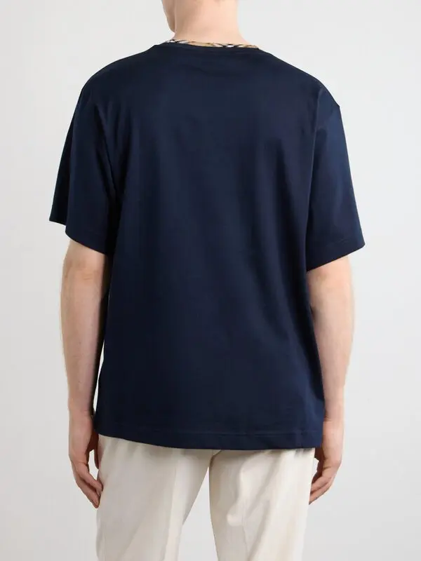 Burberry Logo-embroidered Checked Cotton-jersey T-shirt - Blue