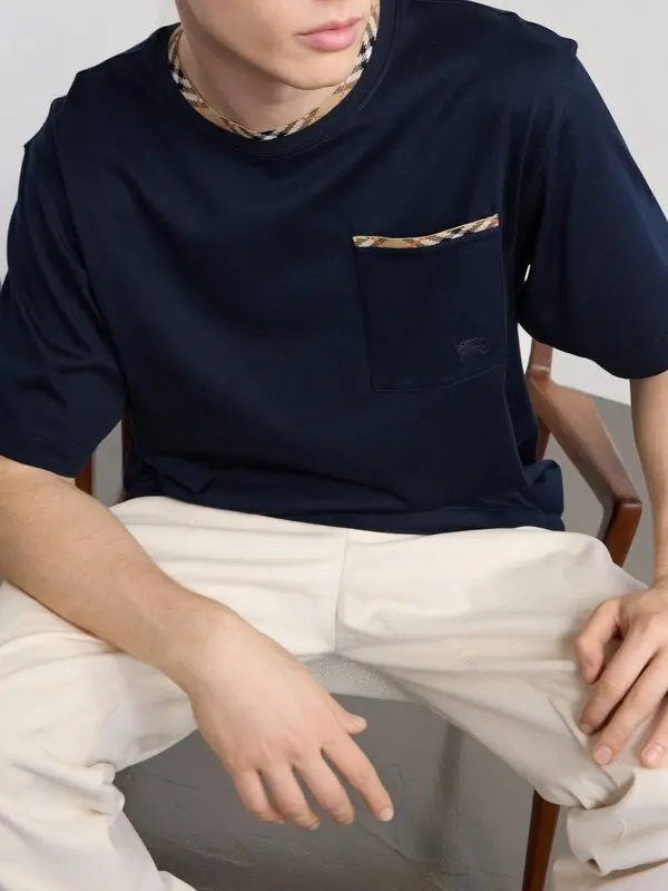 Burberry Logo-embroidered Checked Cotton-jersey T-shirt - Blue