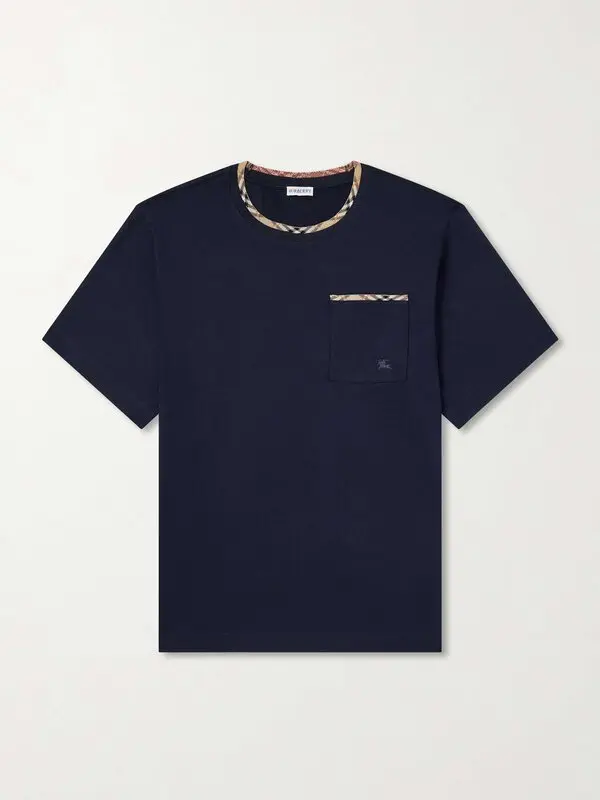 Burberry Logo-embroidered Checked Cotton-jersey T-shirt