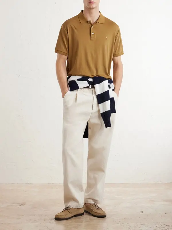 Polo Ralph Lauren Logo-embroidered Cotton-jersey Polo Shirt - Brown