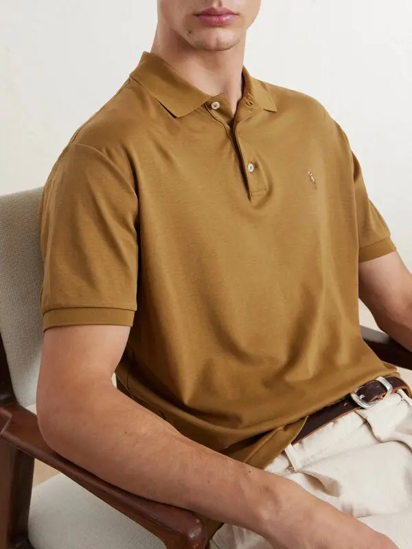 Polo Ralph Lauren Logo-embroidered Cotton-jersey Polo Shirt - Brown
