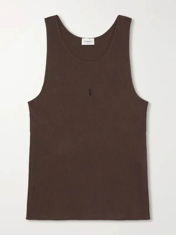 Saint Laurent Logo-embroidered Ribbed Cotton Tank Top