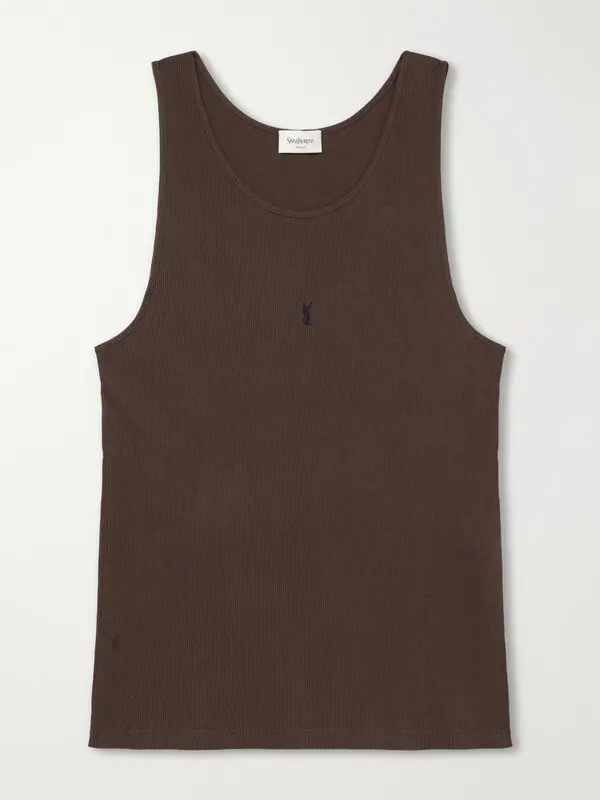Saint Laurent Ribbed Cotton Tank Top - Brown