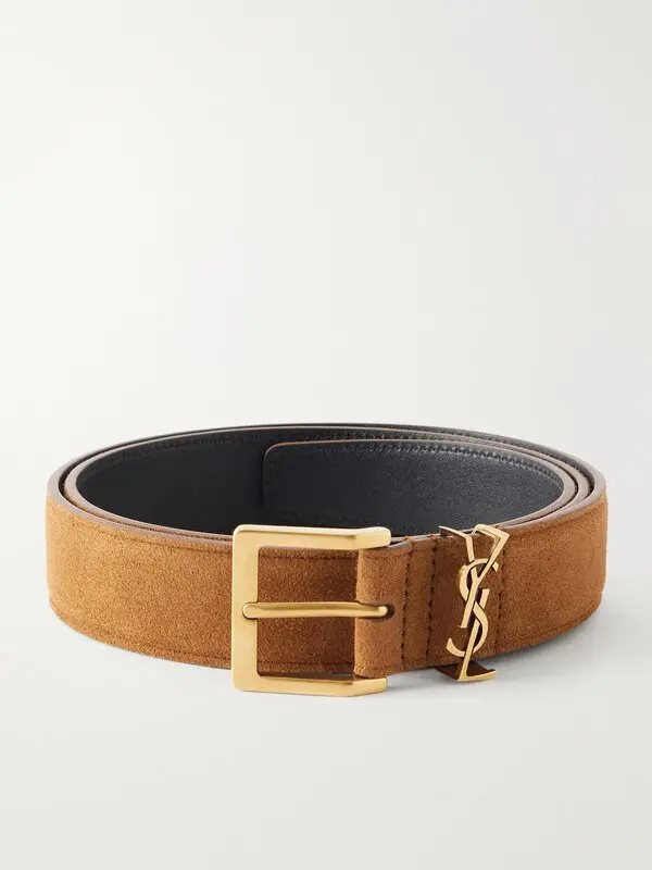Saint Laurent 3 Cm Logo-embellished Suede Belt - Brown