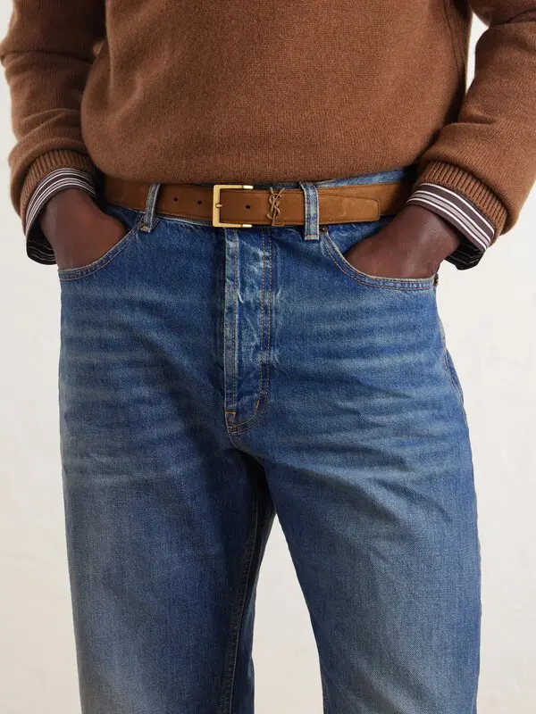 Saint Laurent 3 Cm Logo-embellished Suede Belt