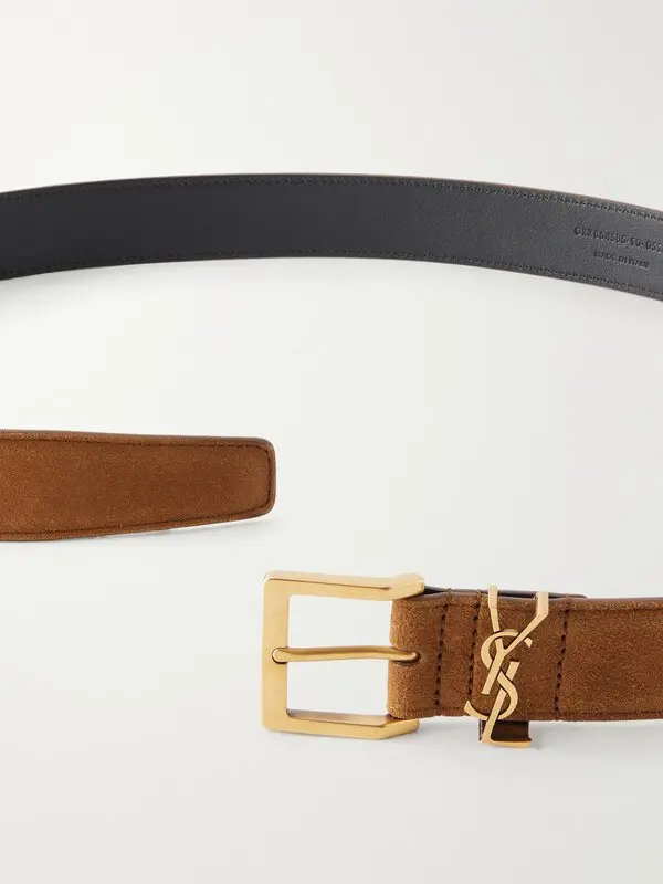 Saint Laurent 3 Cm Logo-embellished Suede Belt