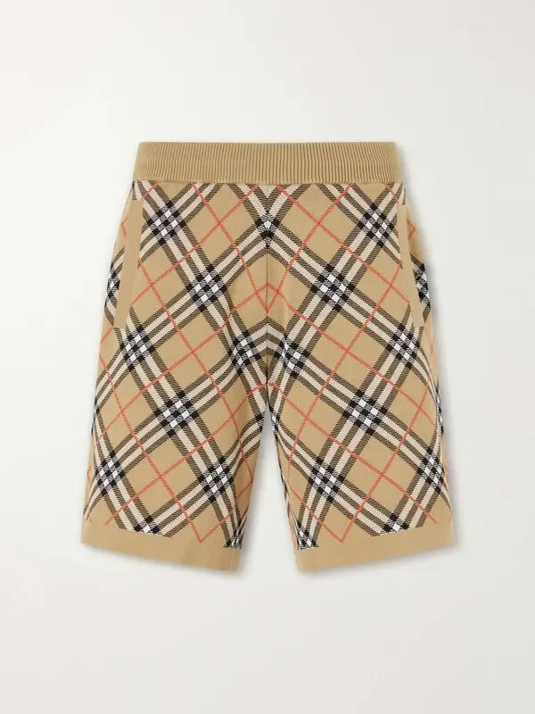 Burberry Straight-leg Knitted Checked Cotton-blend Shorts