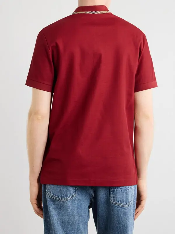 Burberry Logo-embroidered Checked Cotton-piqué Polo Shirt
