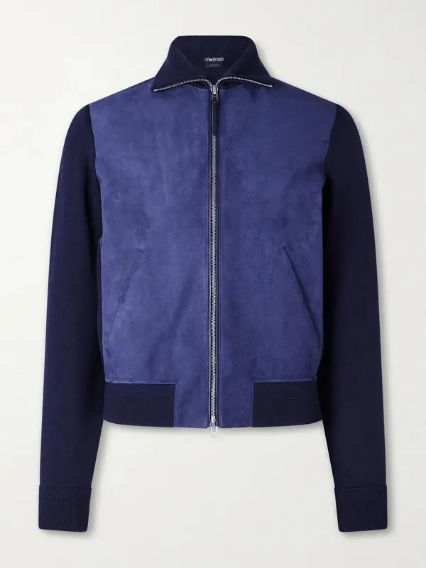 TOM FORD Slim-fit Merino Wool-blend And Suede Bomber Jacket - Blue