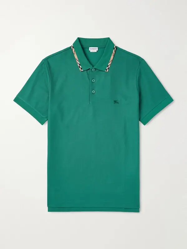 Burberry Logo-embroidered Checked Cotton-piqué Polo Shirt