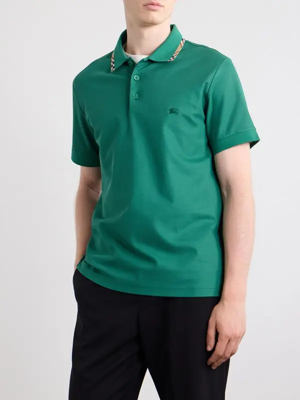 Burberry Logo-embroidered Checked Cotton-piqué Polo Shirt