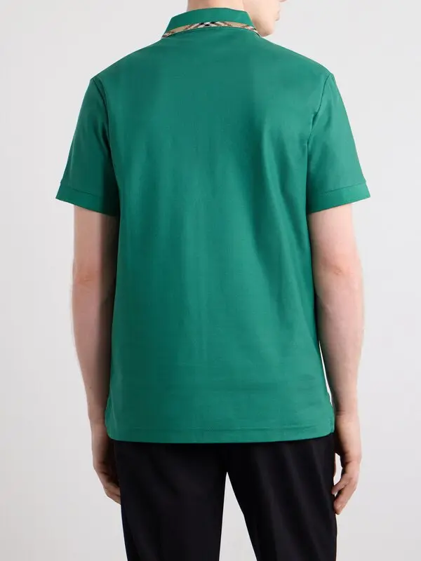 Burberry Logo-embroidered Checked Cotton-piqué Polo Shirt