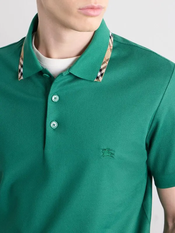 Burberry Logo-embroidered Checked Cotton-piqué Polo Shirt
