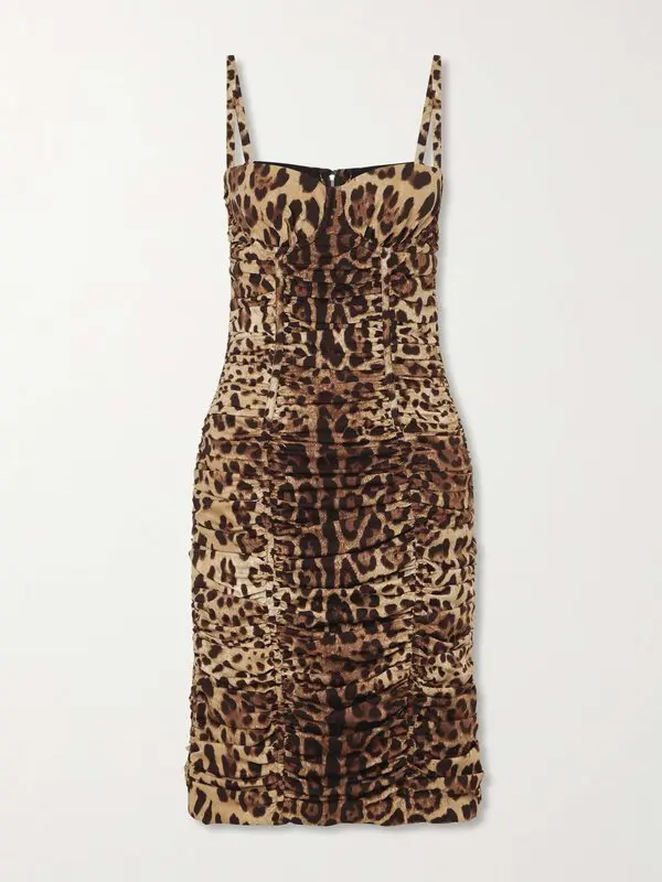 Dolce & Gabbana Leopard-print Ruched Silk-blend Mini Dress