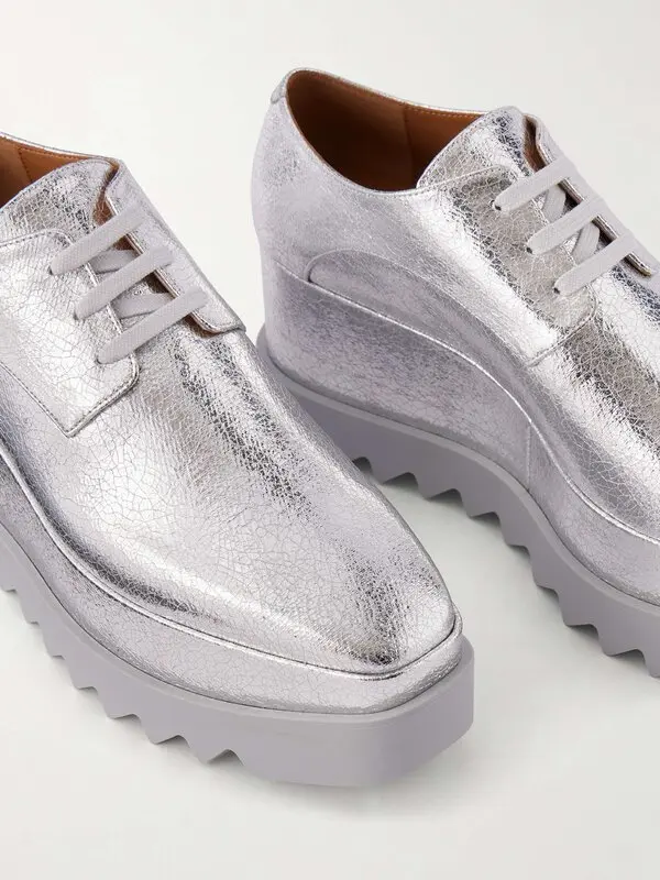 Stella McCartney Elyse Woven Metallic Vegetarian Leather Platform Brogues