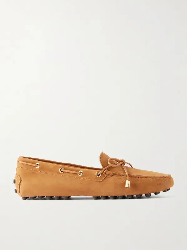 TOD'S Gommino Suede Loafers With Penny Slot And Monogram - Brown