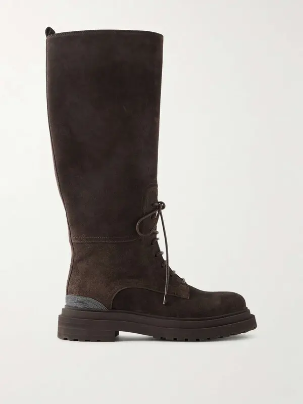 Brunello Cucinelli Bead-embellished Suede Knee Boots