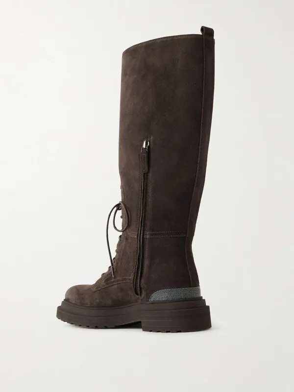 Brunello Cucinelli Bead-embellished Suede Knee Boots